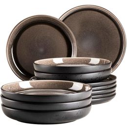 M&auml;ser M&Auml;SER Tafelservice &raquo;NIARA, aus Steinzeug&laquo; Teller Set, Geschirr-Set, Service braun Steinzeug 12 Stk.