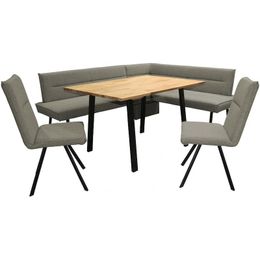 OTTO home Eckbankgruppe &raquo;Sava&laquo; Set, 4 Stk. tlg. Eckbank mit Wellenfederung im Sitz, Tisch Massiv Eiche braun 100% PES B/H/T: 211cm x 84cm x 170cm, 