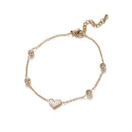 Firetti Damen Armband &raquo;Schmuck Geschenk Edelstahl Armschmuck Ankerkettenglieder Liebe Herz&laquo; mit Zirkonia (synth.), Naturstein - mit Perlmutt gold 