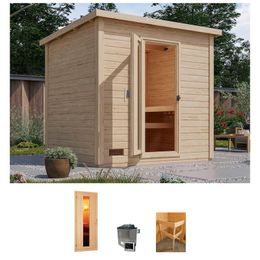 Karibu Saunahaus &raquo;Talo 3&laquo; Set, verschiedene Varianten beige Saunaofen, externe Steuerung, 9 kW
