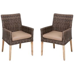 Garden Pleasure Gartenstuhl &raquo;NORVELL&laquo; (Set) 2 Stk.2er Set, Akazie/Polyrattan, inkl. Sitzkissen, braun grau Kunststoff, Massivholz B/H/T: 64cm x 89cm x 60cm, 2 Stk., 