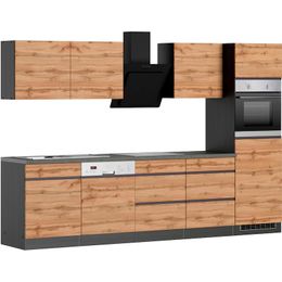 KOCHSTATION K&uuml;chenzeile &raquo;KS-Riesa&laquo; Stellbreite 300 cm, wahlweise mit Induktionskochfeld braun B/H/T: 300cm x 200cm x 60cm,mit Glaskeramikkochfeld