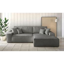 OTTO home Ecksofa &raquo;FINNLEY Boucl&eacute;, L-Form 257 cm, Schlafsofa&laquo; mit Bettkasten, in Boucl&eacute;, Struktur fein und Mega Cord grau Bezugstoff aus 90% 