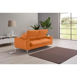 Egoitaliano Schlafsofa &raquo;Francine Designsofa, Loungesofa mit Dauerschlaffunktion, Breite 233 cm&laquo; mit Bettfunktion, Leder BULL, orange, Fu&szlig;farbe chrom orange Leder 