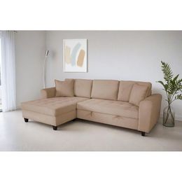 Trends by HG Ecksofa &raquo;Moritz L-Form, B: 265 cm&laquo; mit Schlaffunktion, Bettkasten & Zierkissen beige 92% Polyester;8% Nylon B/H/T: 265cm x 86cm x 150cm, 