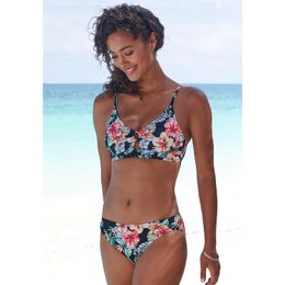 Lascana Damen Lascana Triangel-Bikini-Top &raquo;Salsa&laquo; mit Zierring und tollem Blumenprint schwarz 38, Cup A/B