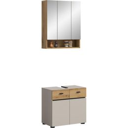 Welltime Badm&ouml;bel-Set &raquo;VANN, 2-teilige moderne Badkombination&laquo; 1x Waschbeckenunterschrank, 1x Spiegelschrank, 2 Stk. tlg. Holzwerkstoff B/H/T: 60cmcm 
