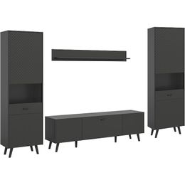 Home Affaire Wohnwand &raquo;RHOMBUS, hochwertige MDF-Front mit Karo-Optik&laquo; Set, Wohnkombination, Wohn-Kombi, Kombi, Wohnzimmer, 4 Stk. tlg. B/H/T: 331cmcm 