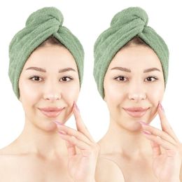 HAMMETEX Turban-Handtuch &raquo;2er Set Haarturban Damen, 100% Baumwolle, Flauschig & Schnelltrocknend&laquo; Uni-Farben, weich gr&uuml;n Frottier, Baumwolle B/L: 