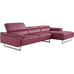Egoitaliano Ecksofa &raquo;Malika, edel und bequem, Designsofa mit hochwertigen Bez&uuml;gen, L-Form&laquo; mit Recamiere, inkl. Kopfteilverstellung und chromfarbenen Metallf&uuml;&szlig;en 