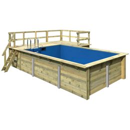 Karibu Rechteckpool &raquo;Malta B BxLxH: 353x530x124 cm mit Sonnendeck und Ecke&laquo; 44 mm starke kesseldruckimpr&auml;gnierte Holzbohlen aus Fichtenholz blau &Oslash;/B/H/L: 