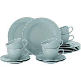 Seltmann Weiden Kaffeeservice &raquo;Geschirr-Set, Service Beat&laquo; Teller, Tassen, Untertassen, Rillendekor, 18 Teile, f&uuml;r 6 Personen blau Porzellan 18 Stk.