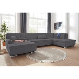 DOMO collection Wohnlandschaft &raquo;Aversa U-Form&laquo; wahlweise mit Bettfunktion, frei im Raum stellbar schwarz Luxus-Microfaser (100% Polyester);Struktur (