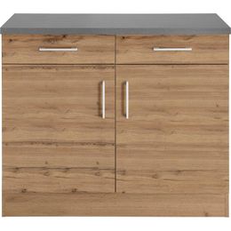 KOCHSTATION Unterschrank &raquo;KS-Colmar&laquo; 100 cm, mit Metallgriff, f&uuml;r viel Stauraum braun Holzwerkstoff wotaneiche, B/H/T: 100cm x 85cm x 60cm