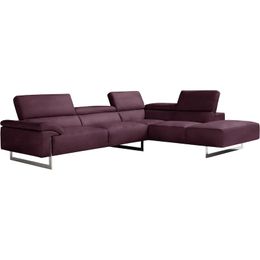 Egoitaliano Ecksofa &raquo;Malika, elegant und bequem, Designsofa, L-Form&laquo; mit Ottomane, inkl. Kopfteilverstellung und chromfarbenen Metallf&uuml;&szlig;en lila B/H/T: 300cm x 