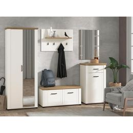 Home Affaire Garderoben-Set &raquo;Valencia&laquo; Set, Garderobenschrank, Schuhkommode, Schuhbank, Garderobenpaneel, Spiegel, 5 Stk. tlg. wei&szlig; Holzwerkstoff, MDF