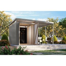 Karibu Ger&auml;tehaus &raquo;Titanium 2,5 SET mit Anbaudach&laquo; Made in Germany Metall Einheitsgr&ouml;&szlig;e