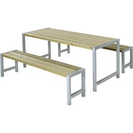 Plus Garten-Essgruppe &raquo;Plankengarnituren&laquo; 3 Stk. tlg. bestehend aus: Tisch und 2 B&auml;nke beige B/H/T: 185cm x 73cm x 186cm