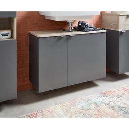 Waschbeckenunterschrank &raquo;Quickset 394&laquo; grau Holzwerkstoff Quarzgrau Matt Touch, B/H/T: 80cm x 52,9cm x 33cm, T&uuml;ren: 2 Stk.