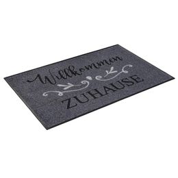 wash+dry by Kleen-Tex Fu&szlig;matte &raquo;Willkommen Zuhause&laquo; rechteckig 7 mm H&ouml;he Schmutzfangmatte, mit Spruch, In- und Outdoor geeignet, waschbar grau 