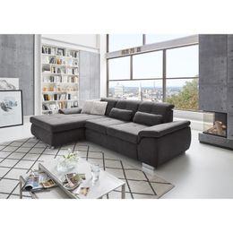Die PlanBar Ecksofa &raquo;MP-IN16037 L-Form, Breite 289 cm, mit Federkern-Polsterung&laquo; mit Sitztiefenverstellung & Zierkissen grau 100% Polyester B/H/T: 