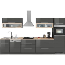 KOCHSTATION K&uuml;chenzeile &raquo;KS-Wien&laquo; Breite 350 cm, wahlweise mit E-Ger&auml;ten und Induktion grau B/H/T: 350cm x 60cm,mit Induktion