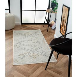 MyFlair Teppich &raquo;My Type&laquo; rechteckig 10 mm H&ouml;he Kurzflor, Ethno-Style, besonders weich durch Microfaser, mit Fransen beige Polyester B : 80cm 1 Stk., 10mm, L: