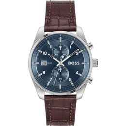 BOSS Herren BOSS Chronograph &raquo;SKYTRAVELLER&laquo; Quarzuhr, Armbanduhr, Herrenuhr, Lederarmband, analog, Tag braun Einheitsgr&ouml;&szlig;e
