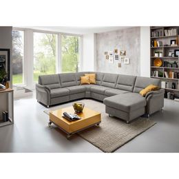 Die PlanBar Wohnlandschaft &raquo;ZE-EM16033 U-Form, Breite 330 cm&laquo; wahlweise mit Kopfst&uuml;tzen und Schlaffunktion grau 100% Polyester B/H/T: 330cm x 262cm, 