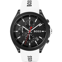 BOSS Herren BOSS Chronograph &raquo;VELOCITY&laquo; Quarzuhr, Herrenuhr, Armbanduhr, Stoppfunktion, Silikonarmband wei&szlig; Einheitsgr&ouml;&szlig;e