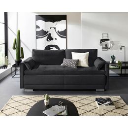 OTTO home Schlafsofa &raquo;Berlin, B: 218 cm, Liegel. 160x198 cm&laquo; Schlaffunktion, Bettkasten & 2 Zierkissen, Dauerschlafsofa Boxspring schwarz Microfaser 