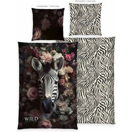 Herding Bettw&auml;sche &raquo;Wild Flowers Zebra&laquo; 2 Wendebettw&auml;sche bunt Renforc&eacute;, Obermaterial: 100% Baumwolle B/L: 135cm x 200cm, 1 Stk., 1 Stk., Renforc&eacute;, B/L: 80cm 