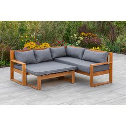 Merxx Garten-Essgruppe &raquo;Merida&laquo; 3 Stk. tlg. 2 Liegen mit Auflage, 1 Klapphocker braun FSC -zertifiziertes Massivholz B/H/T: 183,5cm x 72cm x 166,5cm, 