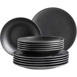 M&auml;ser M&Auml;SER Tafelservice &raquo;ESSENTIAL, aus Steinzeug&laquo; Teller Set, Geschirr-Set, Service schwarz Steinzeug 12 Stk.