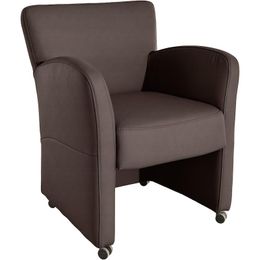 exxpo - sofa fashion Sessel &raquo;Cortado, Loungesessel auf Rollen, schmale Armlehnen, bequem&laquo; hohe Bodenfreiheit, sch&ouml;ne Detailverarbeitung braun 