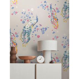 Livingwalls living walls Vliestapete &raquo;House of Turnowsky Pfau Vogeltapete&laquo; matt schimmernd strukturiert extravagant Kunst Floral Blumentapete Tapeten Wohnzimmer 