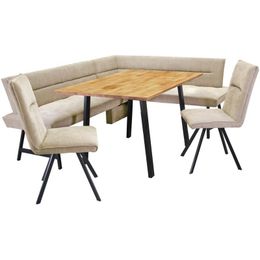 OTTO home Eckbankgruppe &raquo;Sava&laquo; Set, 4 Stk. tlg. Eckbank mit Wellenfederung im Sitz, Tisch Massiv Eiche braun 100% rPES B/H/T: 211cm x 84cm x 170cm, 