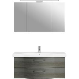 Badm&ouml;bel-Set &raquo;6005 Sprint Keramik-Waschtisch mit LED-Spiegelschrank, 122 cm breit&laquo; 2 Stk. tlg. grau Holzwerkstoff B/H/T: 122cmcm x 200cmcm x 51,5cmcm
