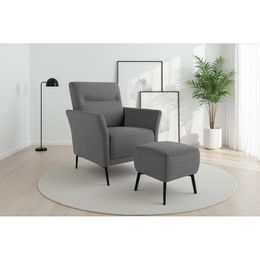 Sit & More sit&more Sessel &raquo;Talvi&laquo; 2 Stk. tlg. 2-teiliges Set- Sessel mit Hocker grau 100% POLYESTER Soft clean, Sesselmit Hocker, B/H/T: 76cm x 95cm x 83cm