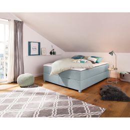 Home Affaire Boxbett &raquo;Alexis&laquo; ohne Kopfteil - ideal f&uuml;r R&auml;ume mit Dachschr&auml;gen; in 4 Breiten blau Struktur fein (100% Polyester) Struktur fein, 