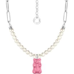 Thomas Sabo Damen Thomas Sabo Kette mit Anh&auml;nger &raquo;Thomas Sabo x HARIBO Schmuck: Gliedercollier mit Goldb&auml;r&laquo; mit Kristallglas - mit S&uuml;&szlig;wasserzuchtperle