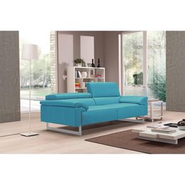 Egoitaliano 2,5-Sitzer &raquo;Malika, Designsofa mit hohem Sitzkomfort, edel und bequem&laquo; inkl. Kopfteilverstellung und chromfarbenen Metallf&uuml;&szlig;en blau Leder &raquo;BULL&laquo; (