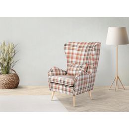 Home Affaire Sessel &raquo;Charles Ohrensessel&laquo; gro&szlig; und gem&uuml;tlich in modernem Design beige 100% Polyester Struktur karo, B/H/T: 78cm x 118cm x 94cm