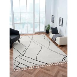 MyFlair Hochflor-Teppich &raquo;Moroccan Drawline, LAGERR&Auml;UMUNG&laquo; rechteckig 24 mm H&ouml;he modern, marokkanisches Design, flauschig weich durch Hochflor schwarz-wei&szlig; 