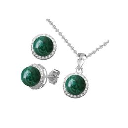 Firetti Damen Schmuckset &raquo;Multipack Schmuck Geschenk Silber 925 Halskette Ohrstecker Edelstein&laquo; (Set, 4 Stk. tlg.) mit Malachit, Zirkonia (synth.) 