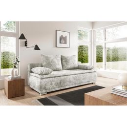WERK2 Schlafsofa &raquo;Biggi komfortabel & elegant, Schlaffunktion, Bettkasten, Breite 206 cm&laquo; inkl. losen Kissen, Boucl&eacute; APHRODITE, Silber silber 100% 