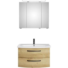 Badm&ouml;bel-Set &raquo;Serie 4010 2-teilig Keramik-Waschtisch mit LED-Spiegelschrank&laquo; Set braun Holzwerkstoff B/H/T: 84cmcm x 200cmcm x 45cmcm