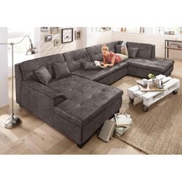 Home Affaire Wohnlandschaft &raquo;BERGEN 364x106x83 cm, elegantes Design&laquo; whlw. mit Bettfunktion, U-Form grau B/H/T: 364cm x 83cm x 106cm, Microfaser 