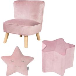 Roba Kindersitzgruppe &raquo;Lil Sofa&laquo; Set, 3 Stk. tlg. bestehend aus Kindersessel, Kinderhocker und Dekokissen in Sternform bunt Samt