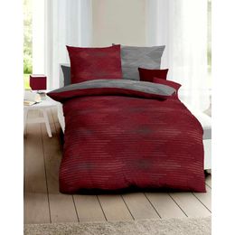 Kaeppel Wendebettw&auml;sche &raquo;Ikat&laquo; 3 Stk. angenehm w&auml;rmend rot Mako-Satin, Obermaterial: 100% Baumwolle B/L: 200cm x 200cm, 1 Stk., 2 Stk., Mako-Satin, B/L: 80cm 